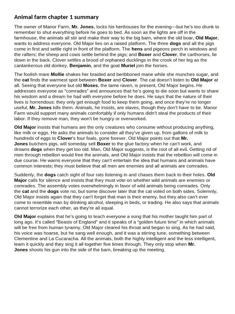 Animal Farm Chapter 1 Summary | PDF