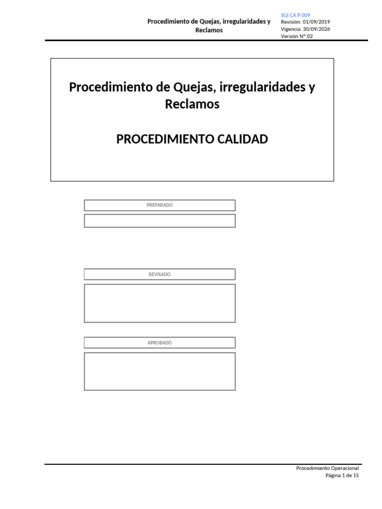 A-Procedimiento de Quejas Irregularidades y Reclamos SGI CA P 009 | PDF ...
