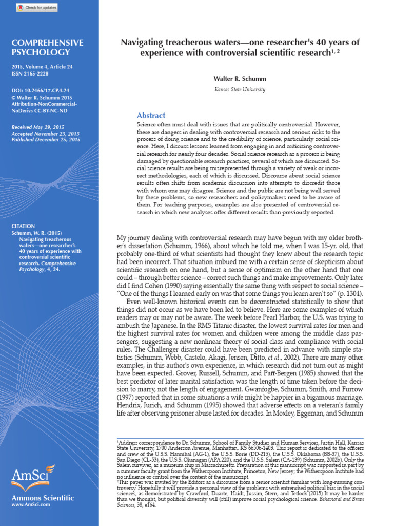 Schumm 2015 Navigating Treacherous Waters One Researcher s 40 Years of ...