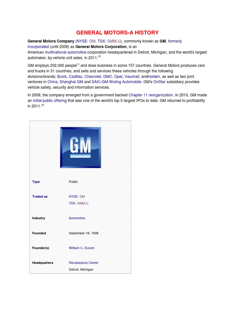 General Motors-History | PDF | General Motors | Land Vehicles
