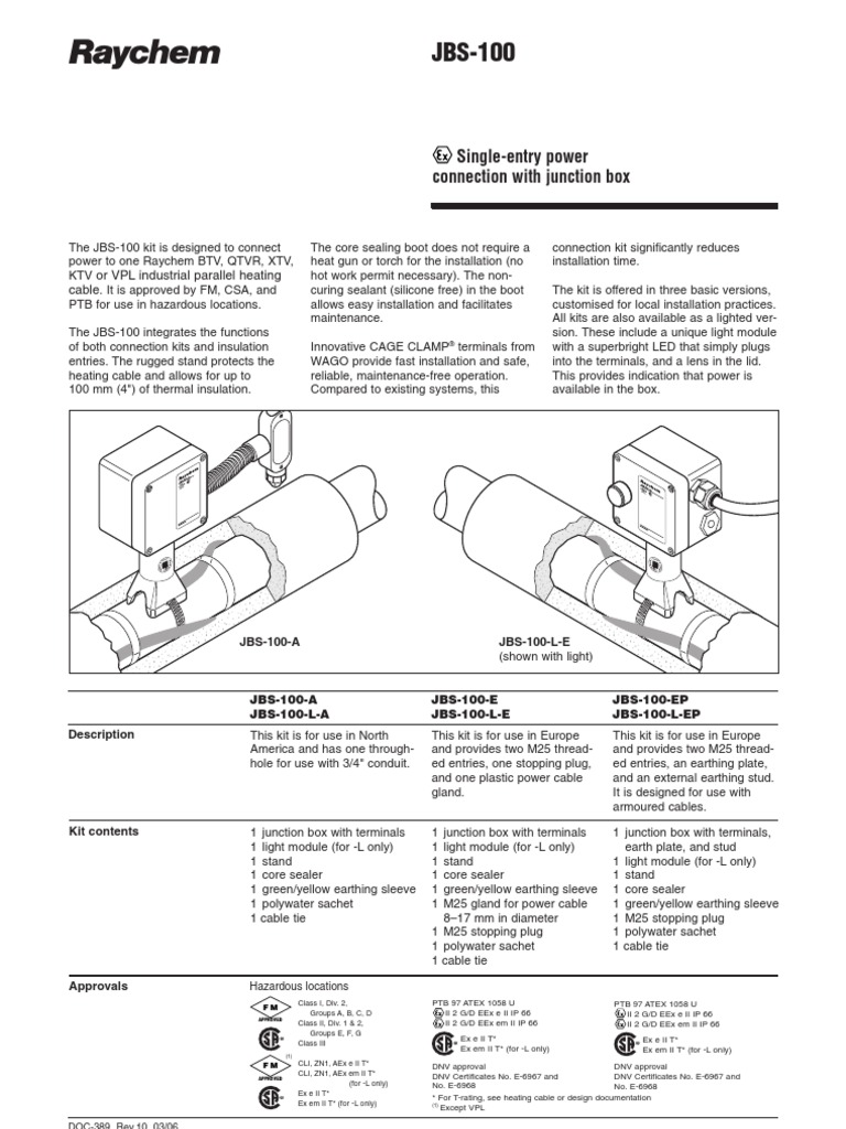 Raychem R10 - JBS 100 | PDF | Cable | Pipe (Fluid Conveyance)