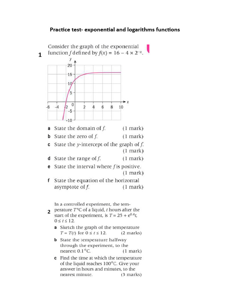 Practice Test- Exponential and Logarithms Function AI | PDF