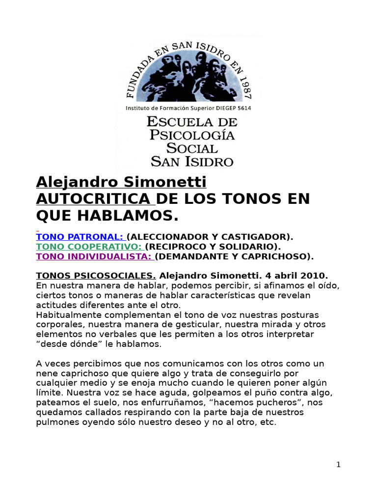 Autocritica de Los Tonos en Que Hablamos | PDF | Sicología | Conceptos ...