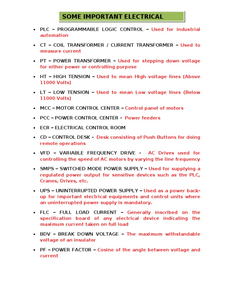Electrical Abbreviations | PDF | Power Supply | Power Engineering