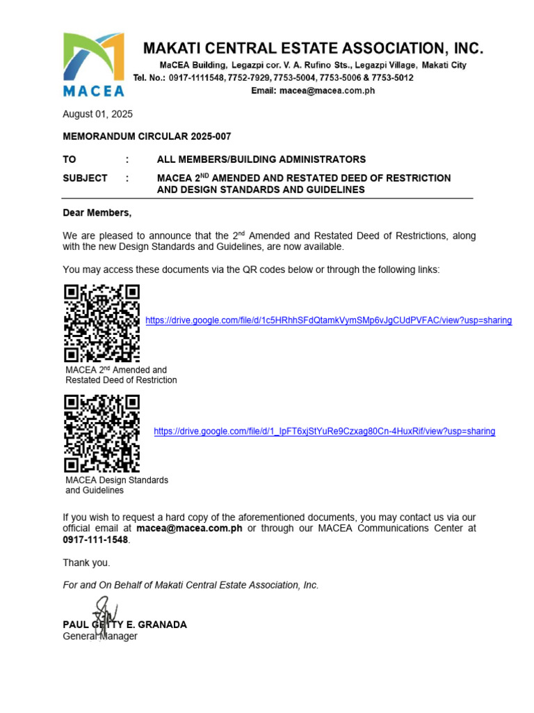 Memo Circular 2025-007 MACEA DOR and Design Standards and Guidelines | PDF