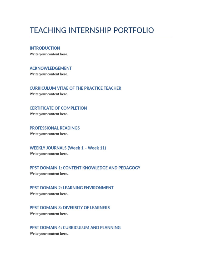 Teaching Internship Portfolio Template | PDF