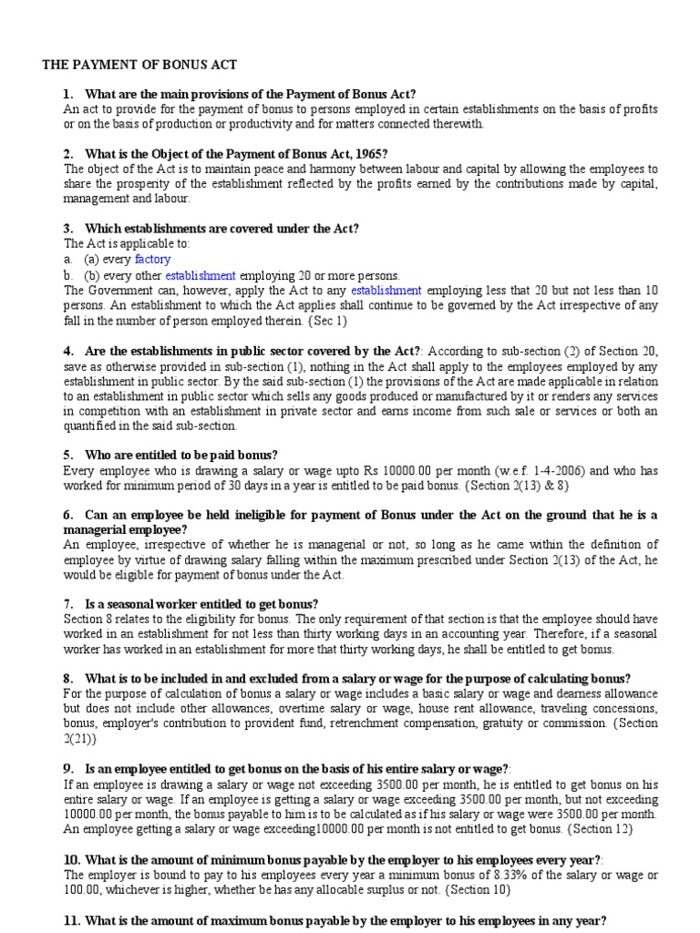Overview of the Payment of Bonus Act | PDF | Wage | Employment