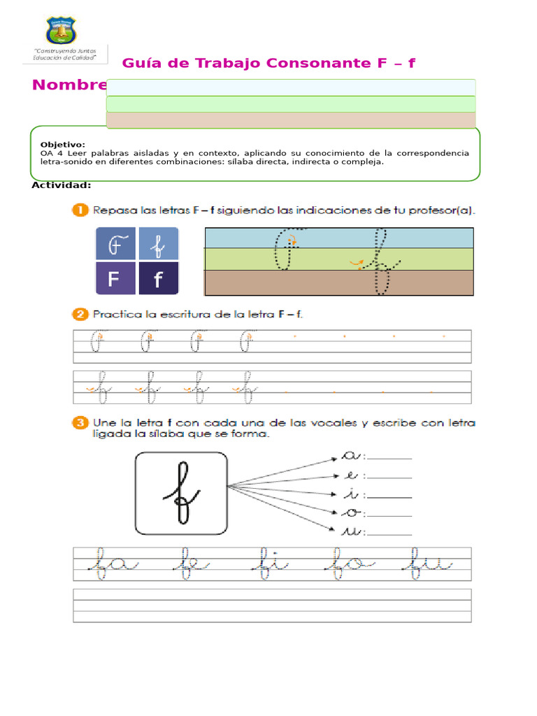 Guía de Trabajo N°9 Consonante F | PDF