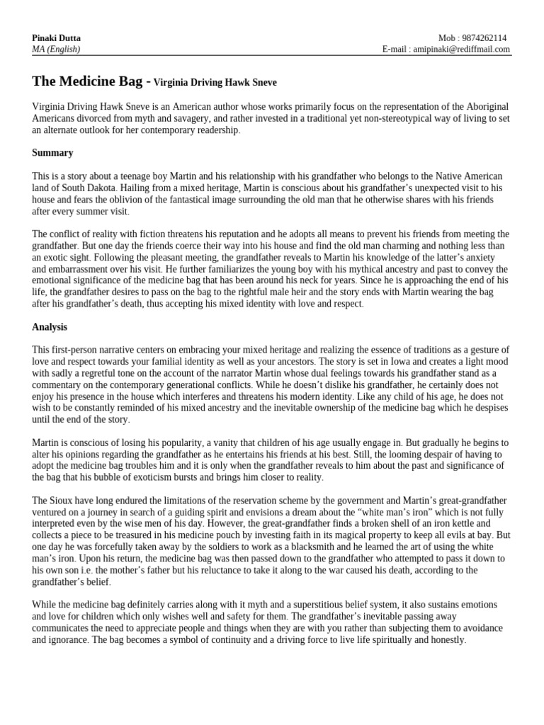 The Medicine Bag-NOTE for class 12 isc | PDF | Identity (Social Science ...