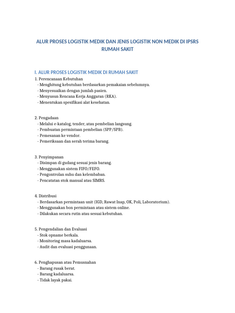 Alur Logistik Medik Dan Logistik Non Medik IPSRS | PDF