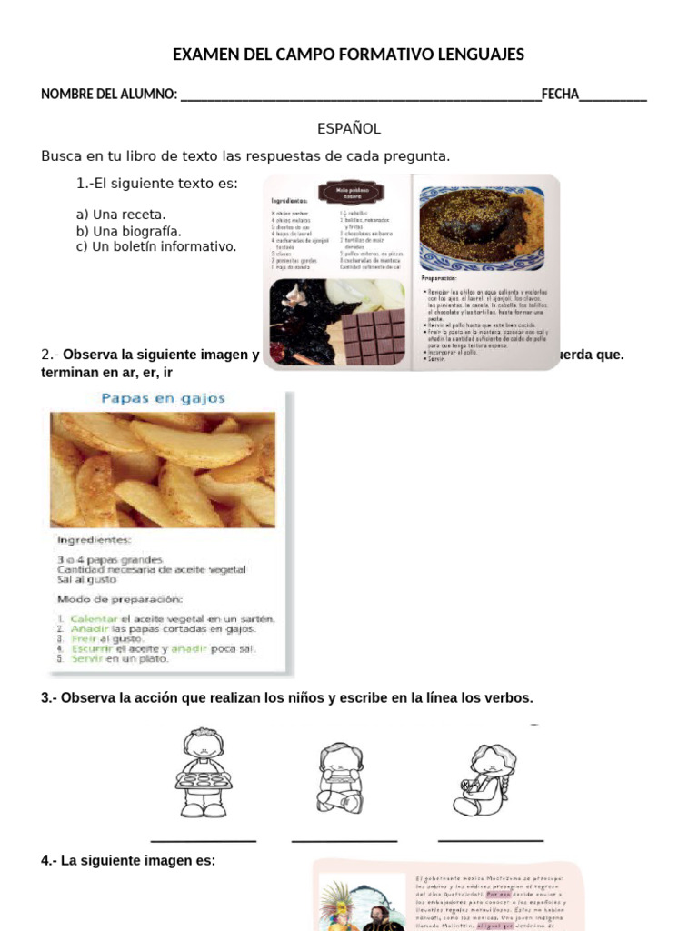 Examen de 2P Cuarto2026 | PDF | Alimentos