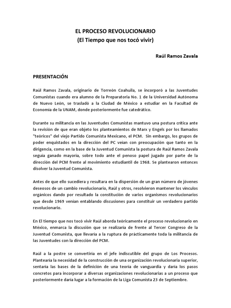 Ramos Zavala, Raúl - El Proceso Revolucionario (El Tiempo Que Nos Toco Vivir) | PDF | Comunismo ...