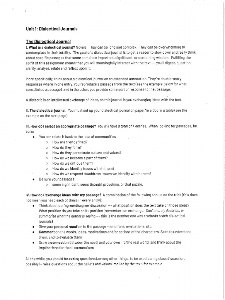 Dialectical Journal Instructions | PDF