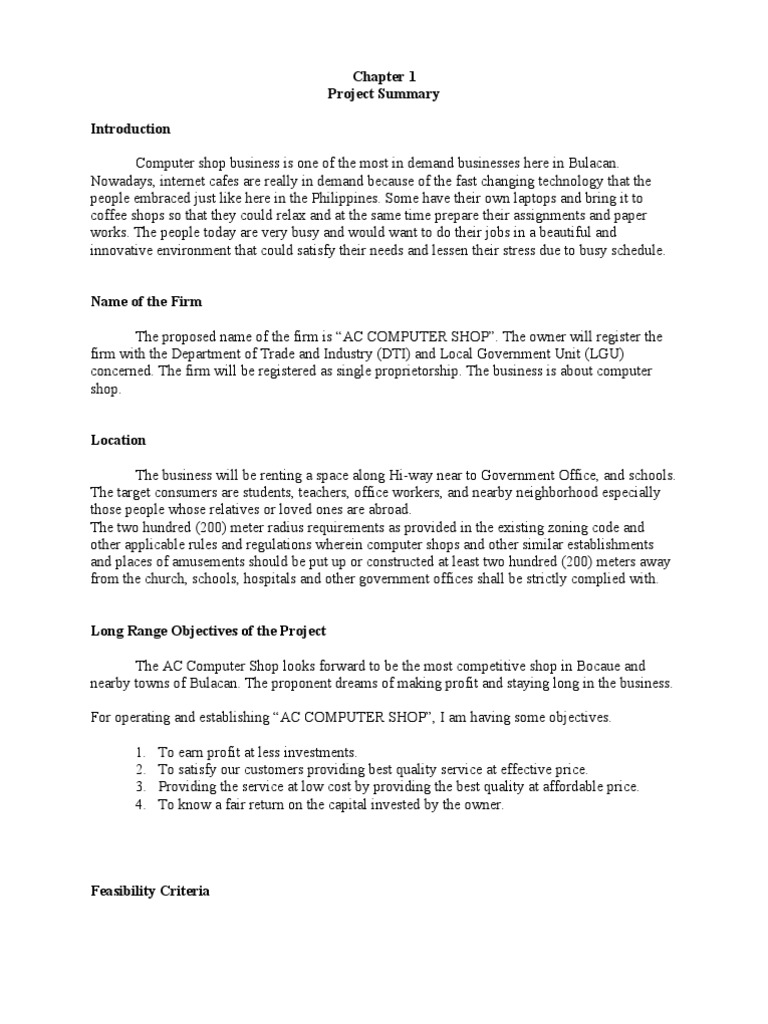 AC Computer Shop Feasibility Studies | PDF | Retail | Internet Access