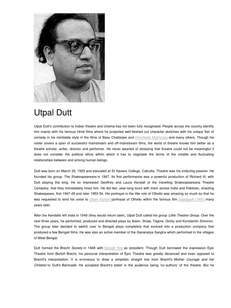 Utpal Dutt-Director, Actor&Stage Writer. | PDF | Cinema | Leisure