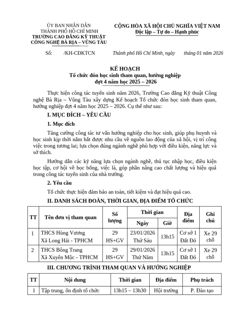 KH Don HS Tham Quan, Huong Nghiep Dot 4 Nam Hoc 2025 - 2026 | PDF