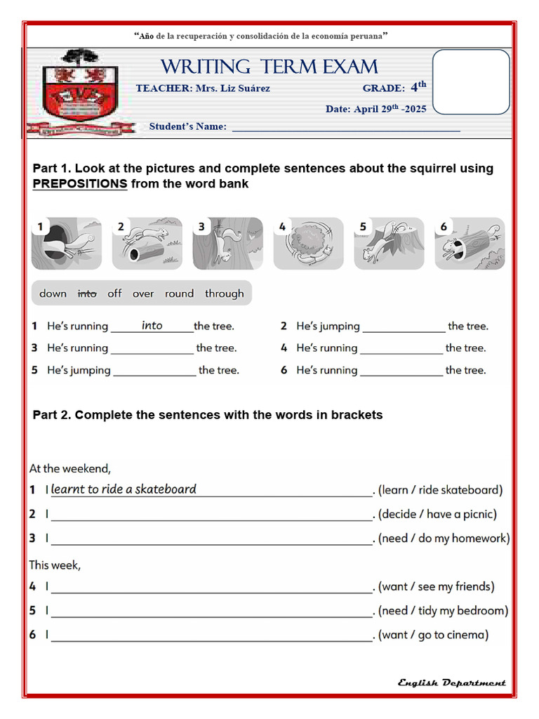 4th Grade Writing Term Exam | PDF