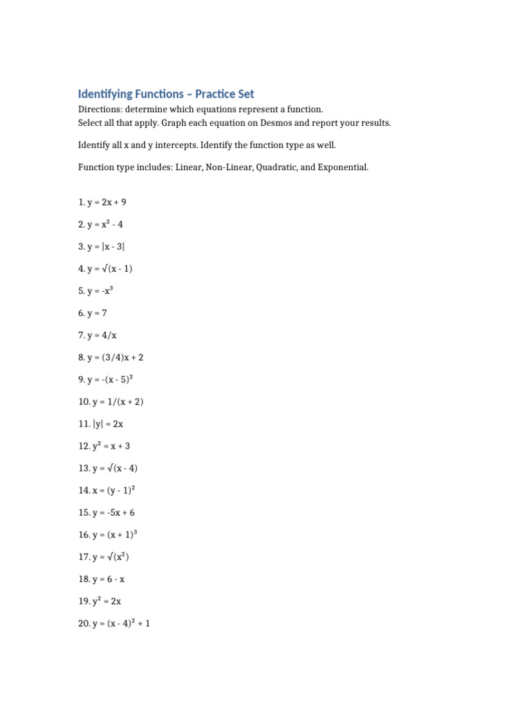 Identifying Functions Practice 20 Questions Version B | PDF