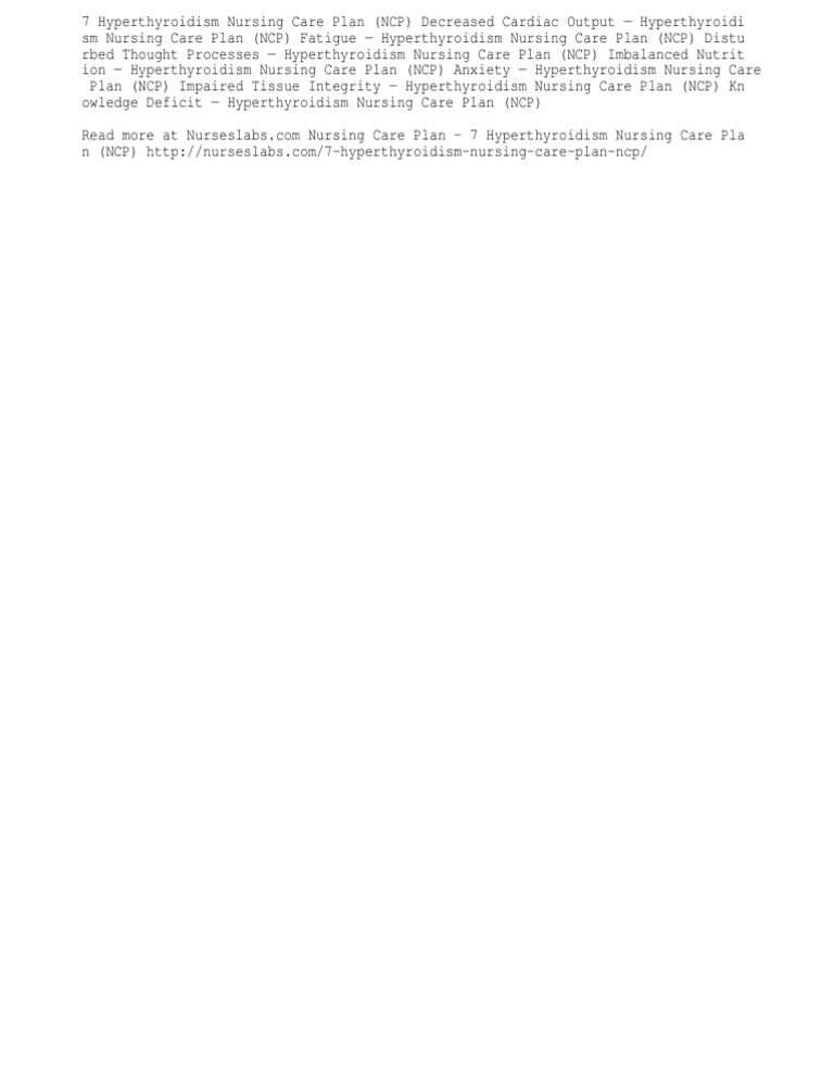 Hyperthyroidism Nursing Care Plans - 7 Common NCPs | PDF | Medical ...