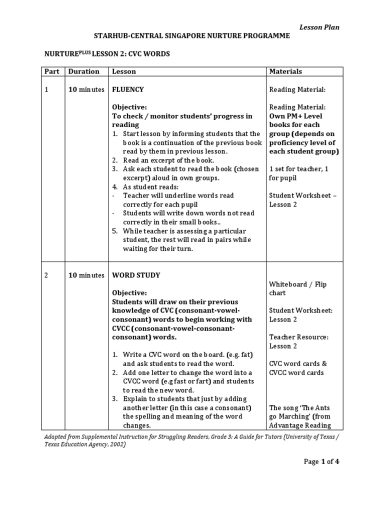 Lesson 2 - CVC Words | Reading Comprehension | Lesson Plan