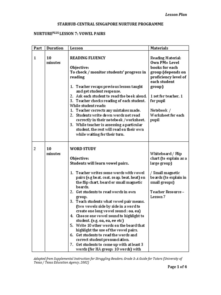 Lesson 7 - Vowel Pairs | PDF | Lesson | Lesson Plan