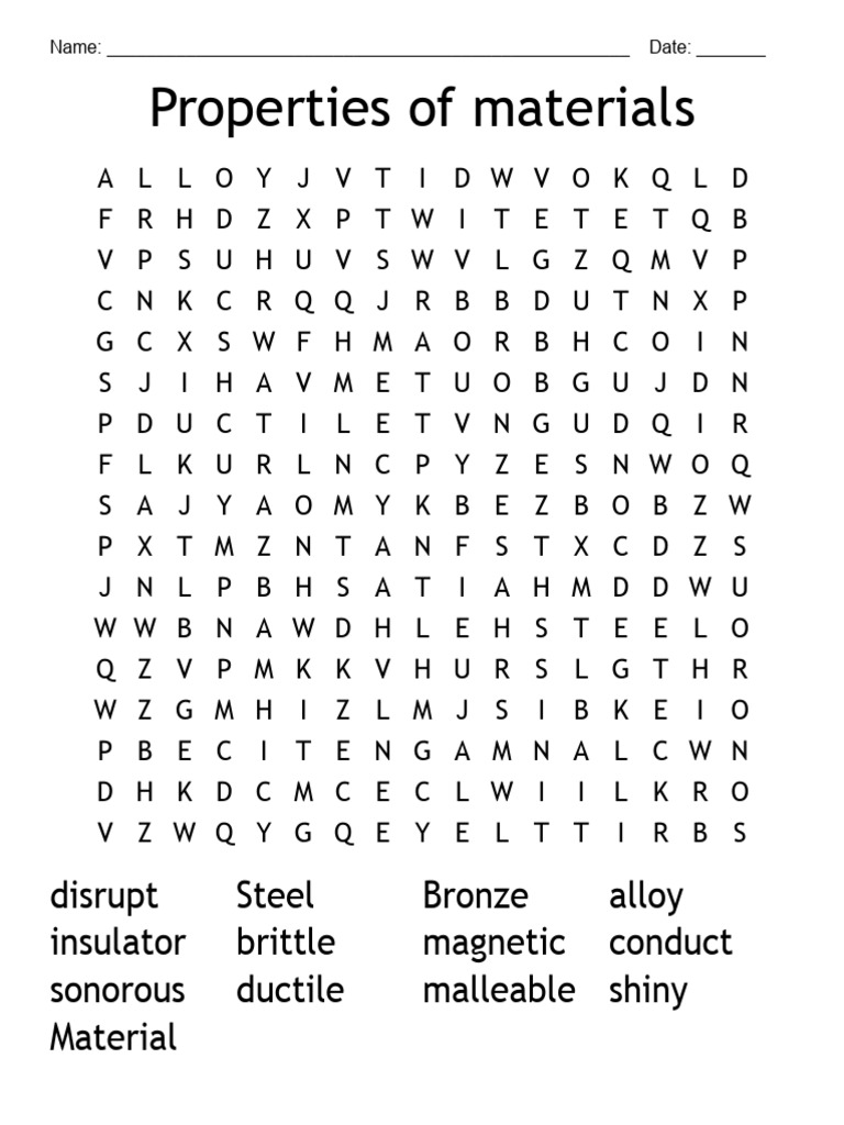 Properties of Materials Word Search | PDF