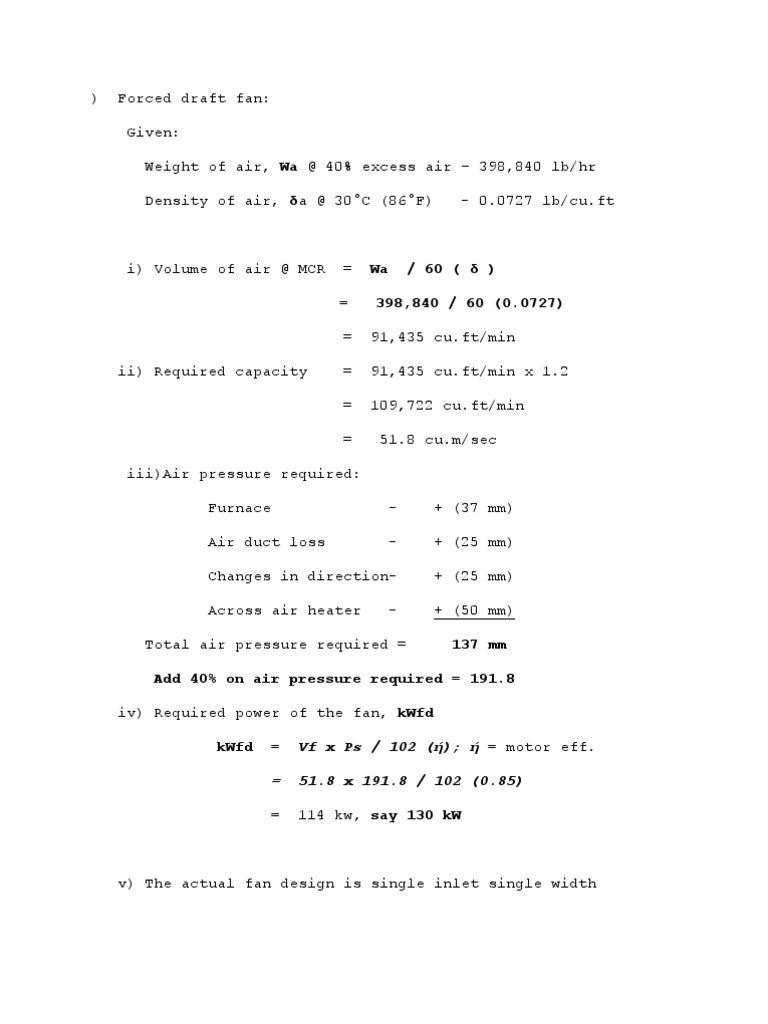 Design of Boiler Forced Draft Fan | PDF