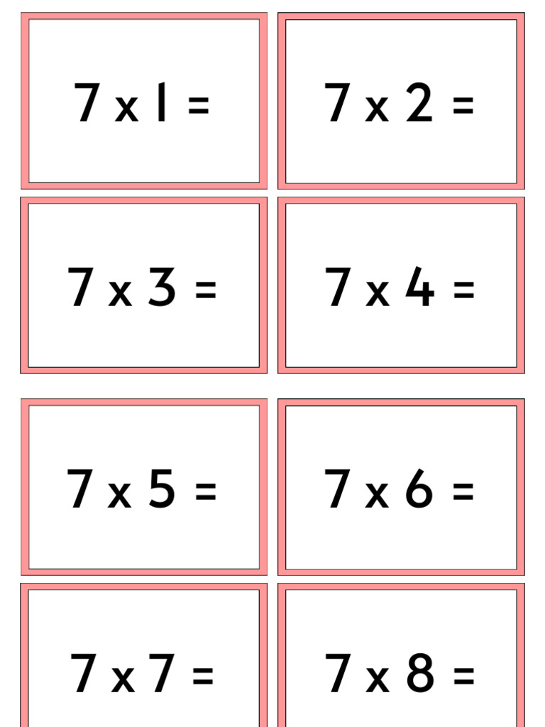 7x Times Tables Multiplication Flashcards - 20250111 - 142642 - 0000 | PDF