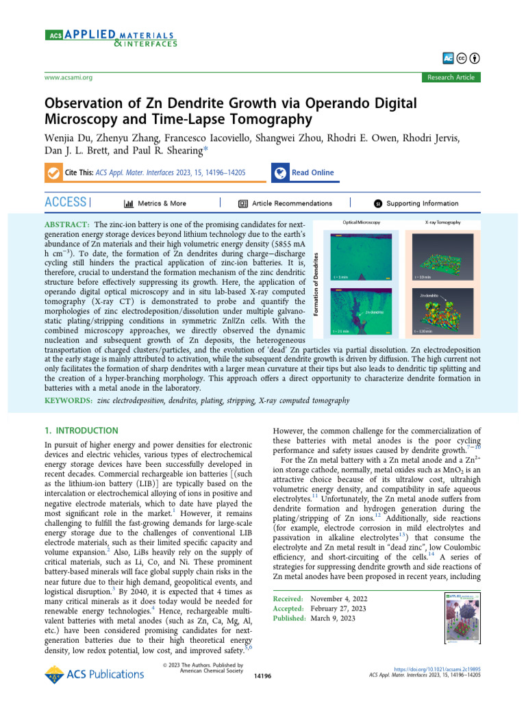 Observation of ZN Dendrite Growth Via Operando Digital Microscopy and ...