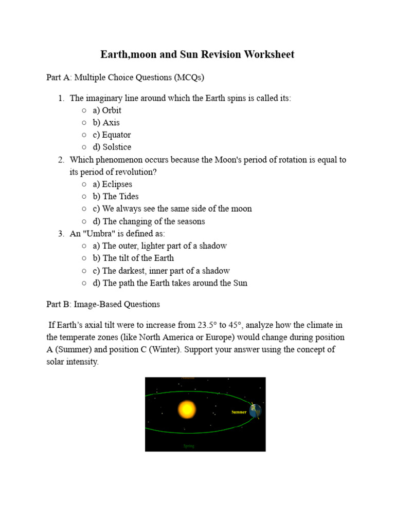 Earth, Moon and Sun Revision WS | PDF | Orbital Inclination | Earth