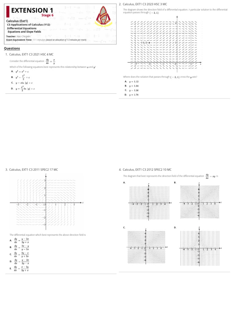 2026 Slope Field Past HSC Q&A | PDF | Differential Calculus | Slope