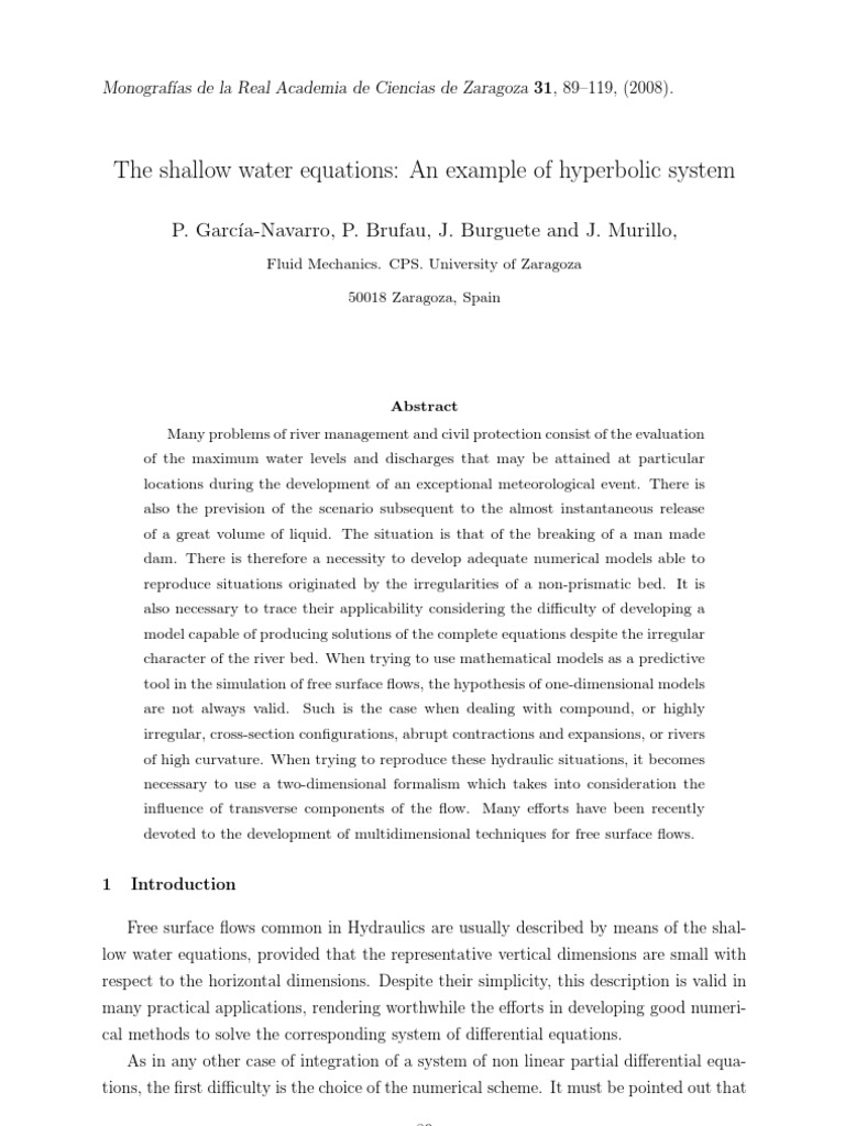 The Shallow Water Equations An Example of Hyperbolic System | PDF ...