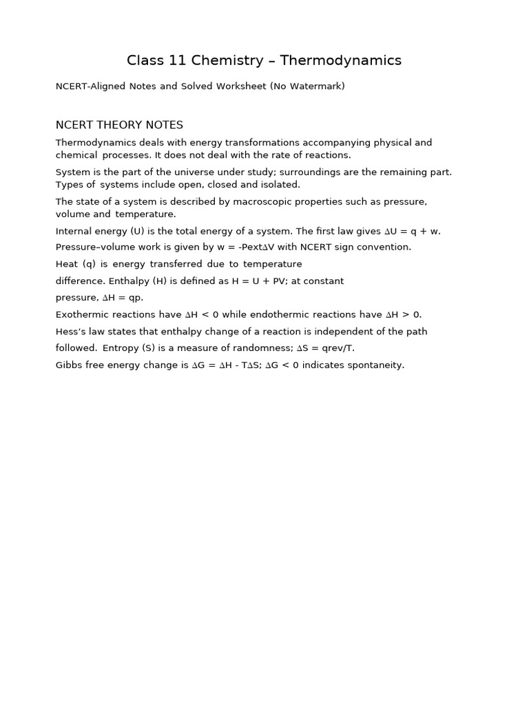 Class 11 Thermodynamics NCERT No Watermark | PDF