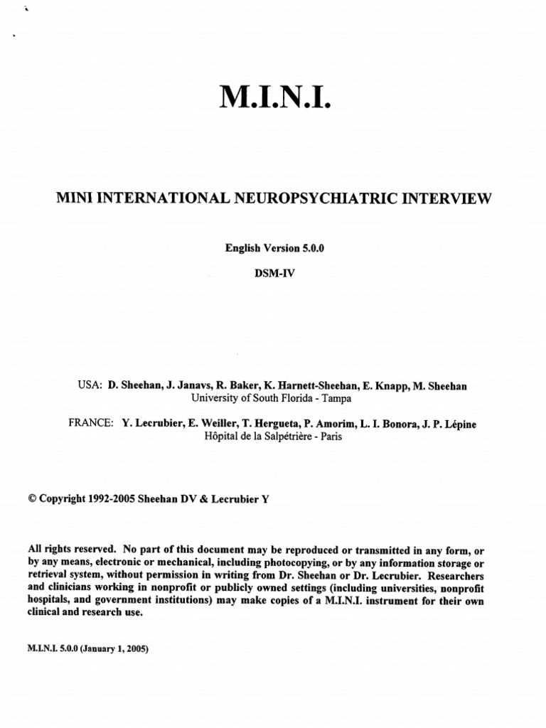 Mini International Neuropsychiatric Interview (MINI) | PDF