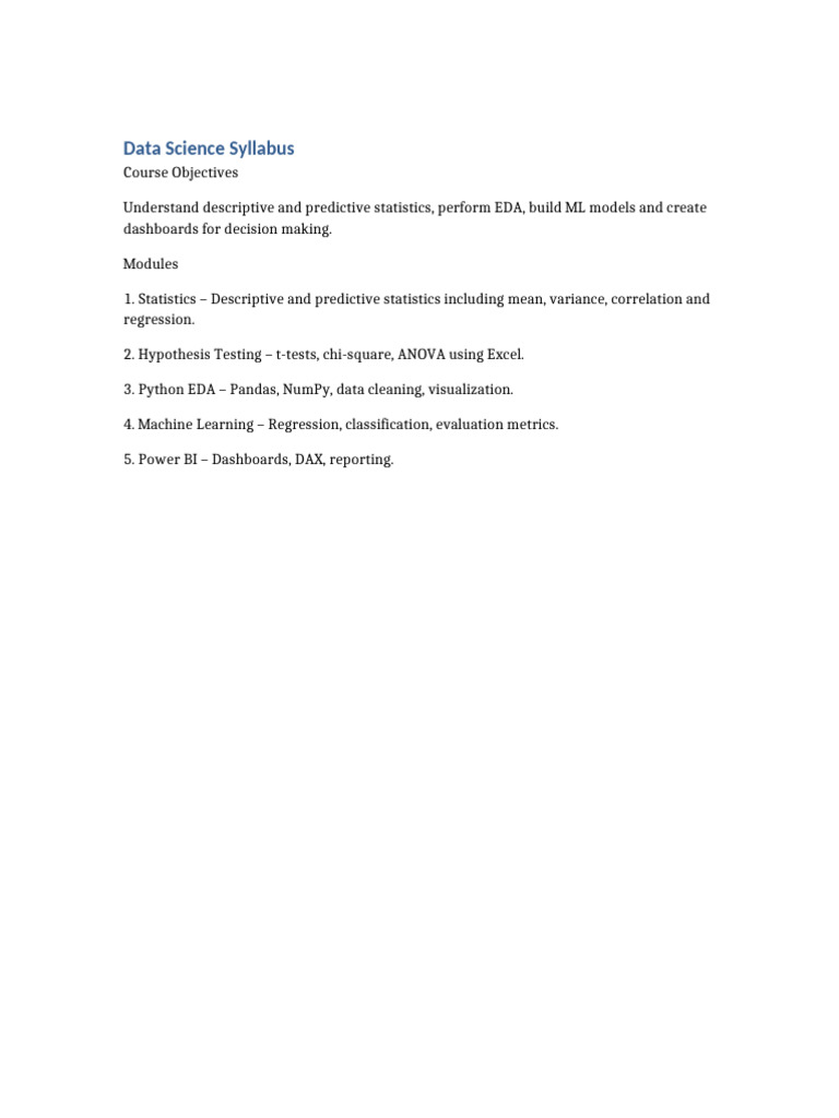 Data Science Syllabus | PDF