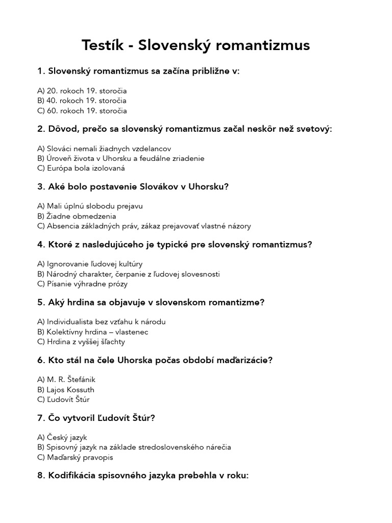 Testík - Slovenský romantizmus | PDF