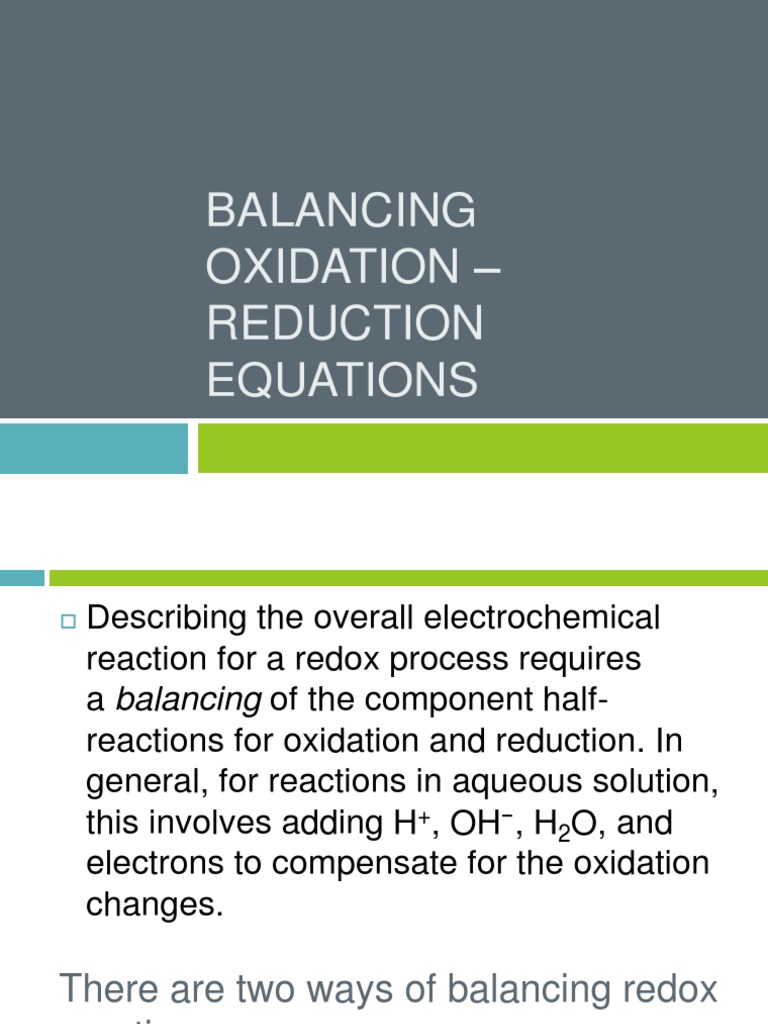 Balancing Redox Reactions Methods | PDF | Redox | Chemical Reactions