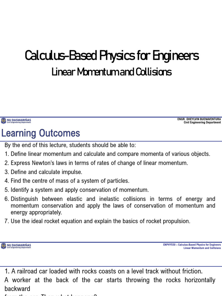 ENPHYS30 - Lecture 05 - Linear Momentum and Collisions | PDF | Momentum ...
