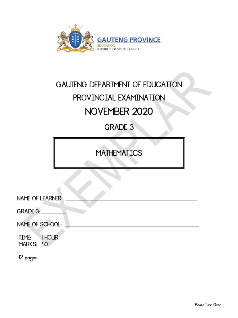 Gr3 Maths English 2020 Exemplars Question Paper | PDF