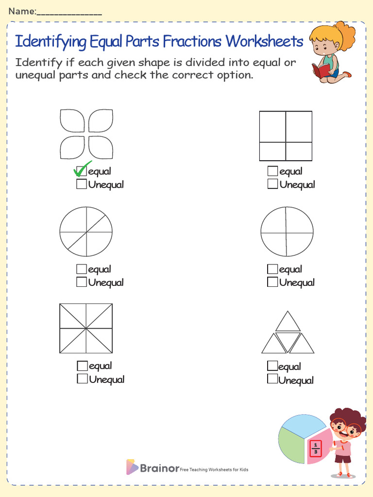 Equal Parts Fractions Worksheets 1 | PDF