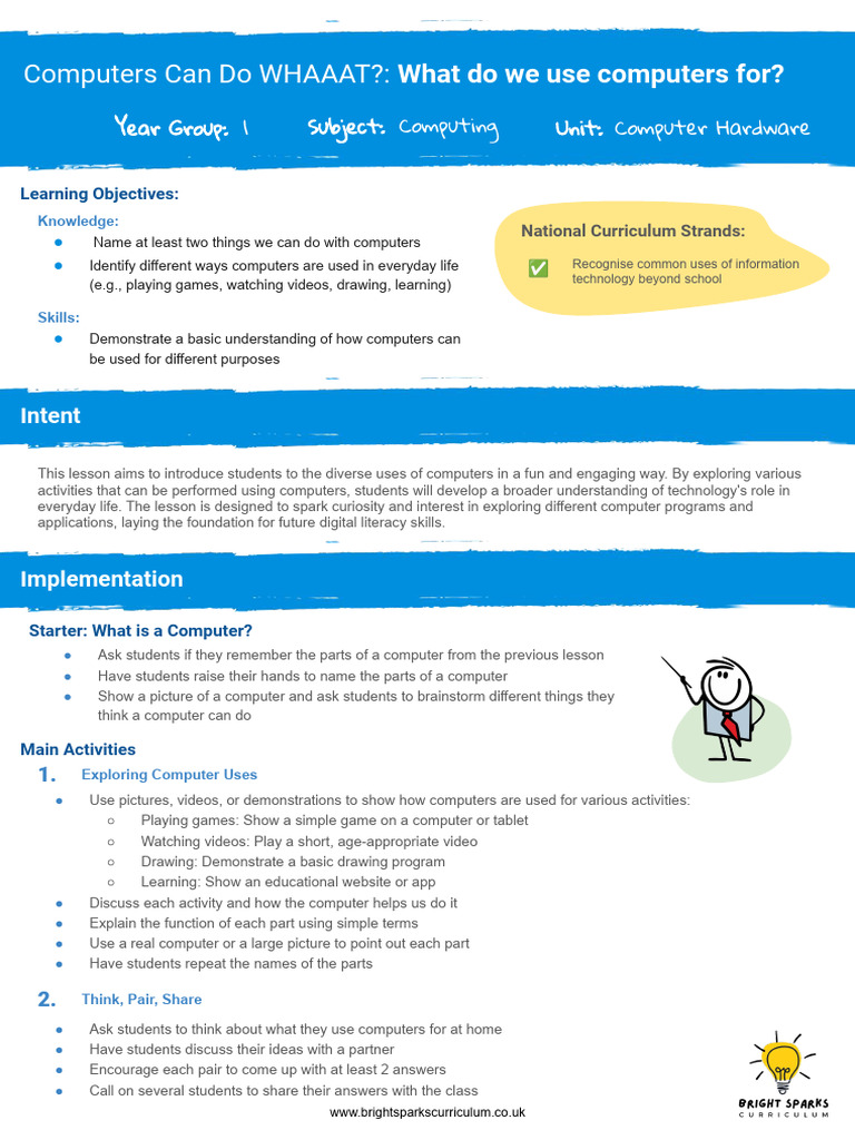 CH 1 2 Lesson Plan What Do We Use Computers For | PDF | Cognition ...