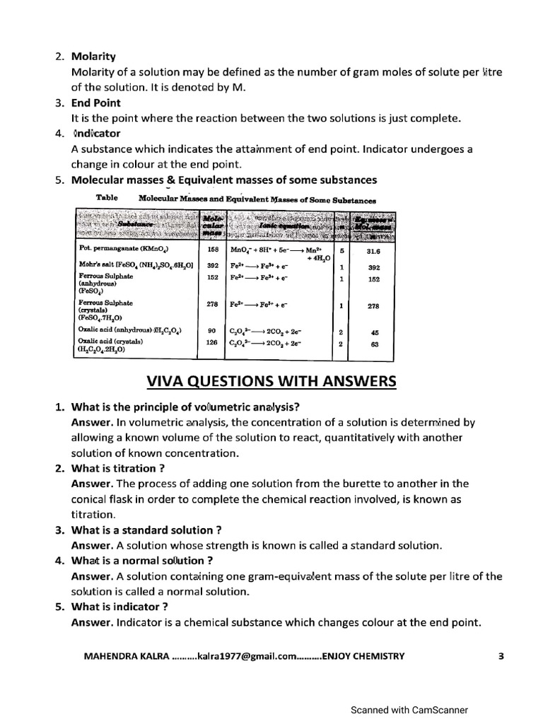 Chemistry Practicals Viva | PDF