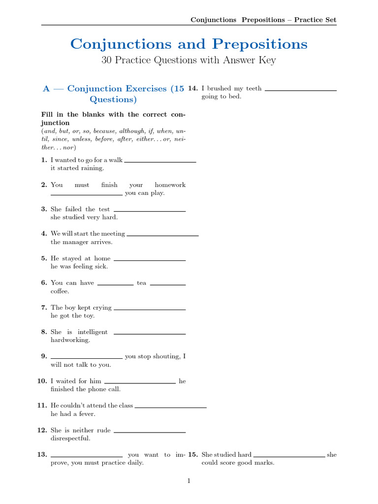 Conjunctions Prepositions - Practice Set | PDF | Chess Theory | Chess