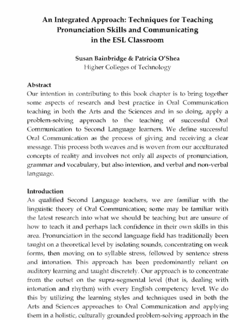 Teaching Pronunciation in ESL Classrooms | PDF | English As A Second Or ...