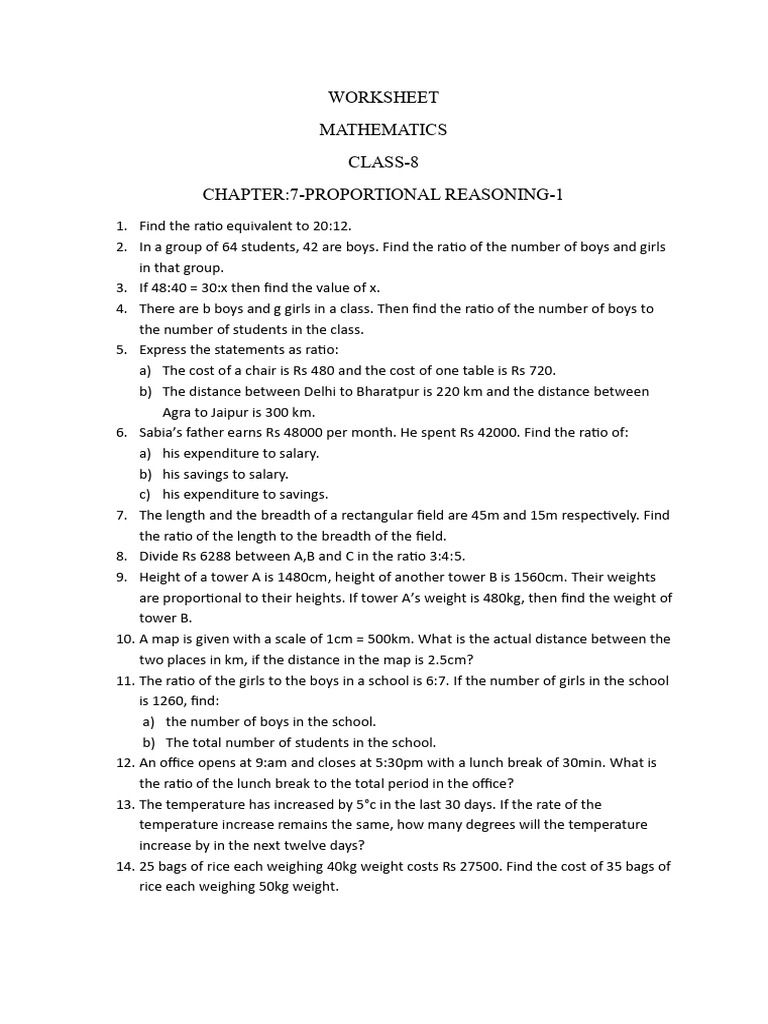 CL8 CH7 Proportional Reasoning-1 | PDF | Ratio