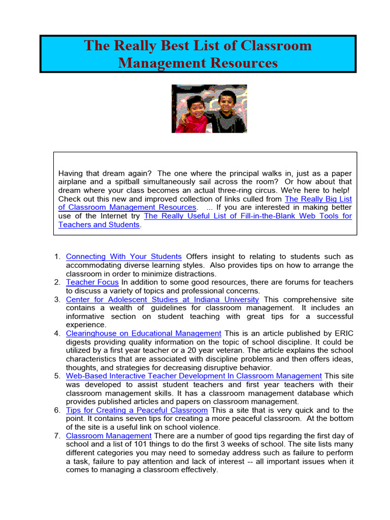 Classroom Management Resources | PDF | Classroom Management | Teachers