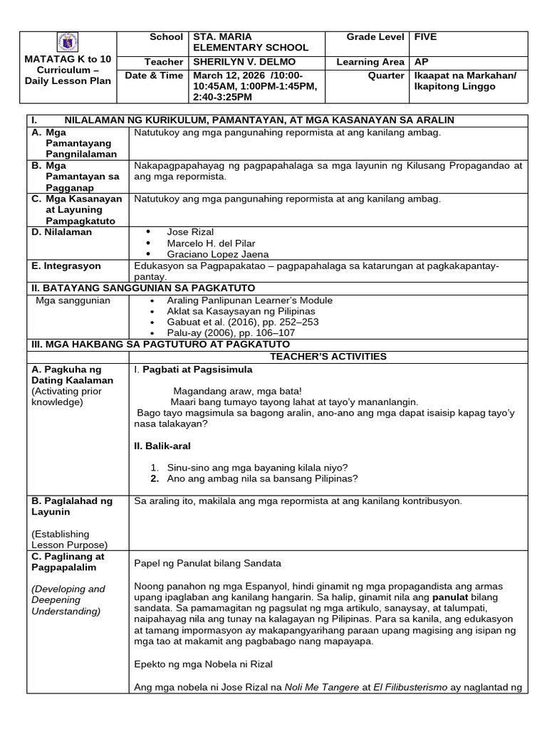 Ap5 Day 2 Week 6. q4 | PDF