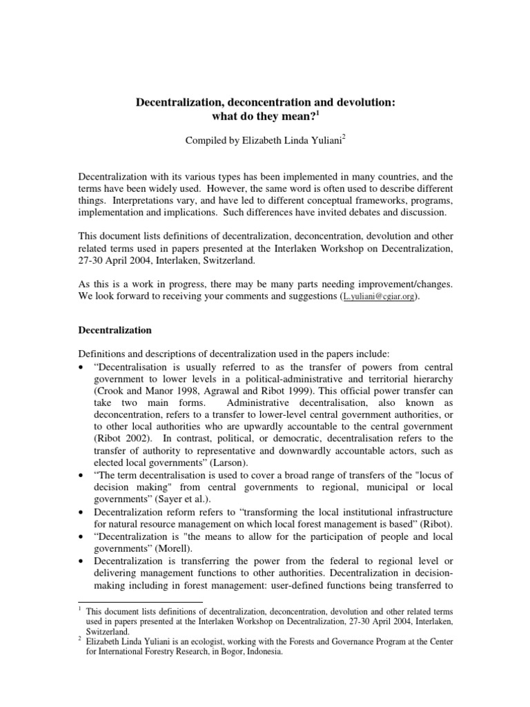 Compilation (Decentralization, Devolution, Delegation, Etc) | PDF ...