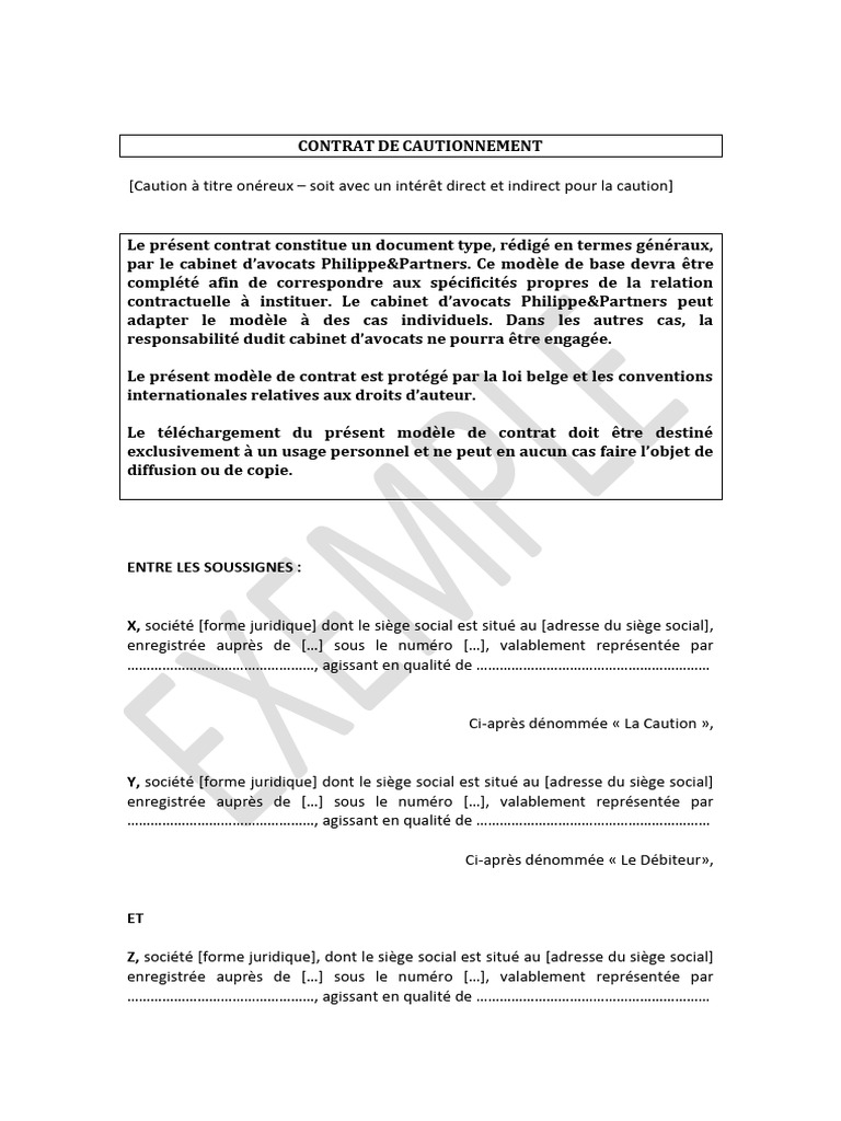 Apercu Contrat de Cautionnement FR | PDF | Cautionnement | Débiteur