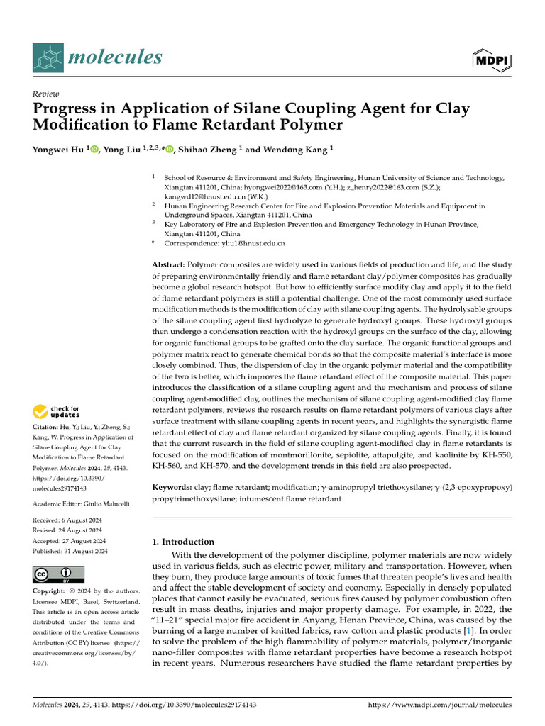 Progress in Application of Silane Coupling Agent for Clay (2) | PDF ...